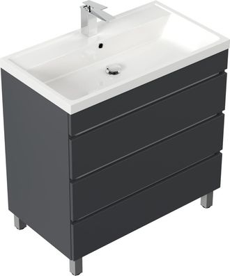 Magnolia Home Stand Badm&ouml;bel Via 80 SoftClose mit DREI grifflosen Schubladen Farbe Grafit