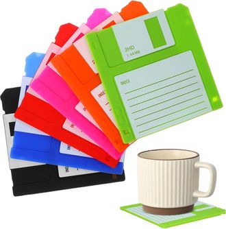 Cabilock Retro Silikon Untersetzer 6 St&uuml;Ck Untersetzer Getr&auml;Nke rutschfest Isoliert F&uuml;R Hei&szlig;E Und Kalte Getr&auml;Nke Tassenuntersetzer Disketten Design Tischsets U