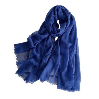 Generic &Eacute;charpe unisexe douce froiss&eacute;e avec bords frang&eacute;s, &eacute;charpe tendance en lin m&eacute;lang&eacute;, lin, ch&acirc;le, voyage, bleu, taille unique