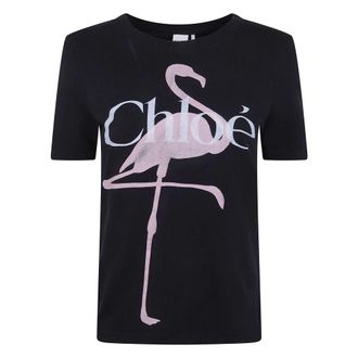 Chlo&eacute; Klassisches T-Shirt mit Flamingo-Print - - Tops - Damen - Schwarzk - XS