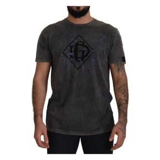 Dolce & Gabbana Homme, Tops, Gris, Taille: 2XL T-shirt Gris Effet Décoloré Logo DG
