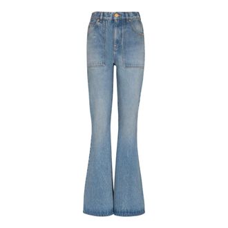 Balmain Femme, Jeans, Bleu, Taille: 34 FR Jean taille haute flare en denim