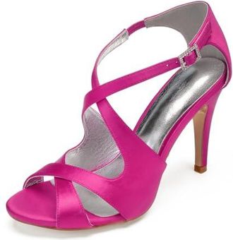 Generic Escarpins Femme Bout Ouvert Mariée Btide Cheville Boucle Satin Stylet Sandales Chaussures De Mariee Bal Dress Fête 10.5Cm,Rose Red,38 EU