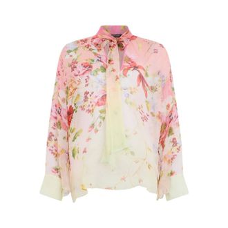 Roberto Cavalli Femme, Blouses et Chemises, Multicolore, Taille: 40 FR Chemisier en mousseline avec imprim&eacute; Fleurs de Miami