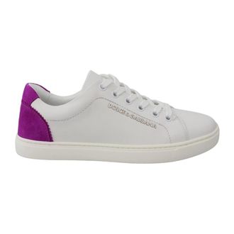 Dolce & Gabbana Wei&szlig;e Ledersneaker mit Lila Details - - Shoes - Damen - Wei&szlig; - 36 EU