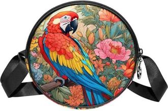 Generic Petit sac &agrave; bandouli&egrave;re rond pour femme, motif perroquet avec fermeture &eacute;clair, bretelles r&eacute;glables, sac &agrave; main rond d&eacute;contract&eacute; pour femmes et filles