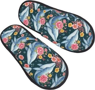 Generic &eacute;l&eacute;gant Peluche Pantoufles Hommes Baleine Fleurs Chausson Maison Confortable Chaussons Homme pour Homme Adulte Femme L