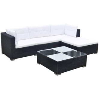 vidaXL Salon de jardin 5 pcs avec coussins R&eacute;sine tress&eacute;e Noir vidaXL