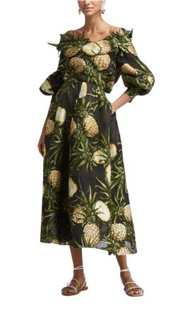 Oscar De La Renta Oscar De La Renta Black Pineapple Blouse and Midi Skirt Set Size XS