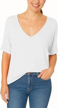 Re Tech UK T-Shirt Oversize - pour Femme - col en V/Manches retrouss&eacute;es/Coupe Chauve-Souris - Style Casual - Tailles EU 36-54 - Blanc - XXL EU 48-50