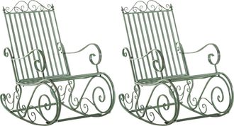 Clp 2er Set Eisen-Schaukelstühle Smilla im Landhausstil I Schwingstühle mit hoher Rückenlehne mit Armlehnen, Farbe:antik-grün
