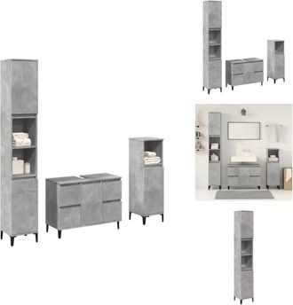 vidaXL 3-tlg. Badmöbel-Set Betongrau Holzwerkstoff - Badmöbel Set - Badmöbel Sets - Badmöbelset - Badmöbel