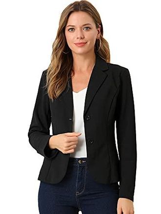 Allegra K Blazer de travail de bureau pour femme extensible col &agrave; revers manches longues veste costume blazer, Noir, 44