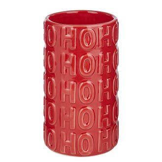 Butlers Vase Hohoho 18cm Rot Statement | zylindrische Dekovase mit 3D Schriftzug | Moderne Blumenvase | Weihnachtsdeko f&uuml;r Tisch & Wohnraum