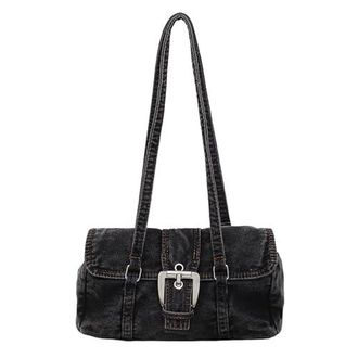 Generic Sac &agrave; bandouli&egrave;re carr&eacute; en denim de couleur unie avec poign&eacute;e sur le dessus pour femme, voyage, shopping, usage quotidien, Vert, 300.00x160.00x90.00mm