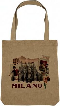 Fabulous Sac Shopping Tote Bag Aspect Lin - Milano Vintage Milan Italie Voyage Mode - Sac de Courses Toile Epaisse 360g Beige Naturel Cabas Port&eacute; Epaule Solide