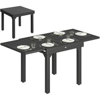 OUTSUNNY Table de jardin extensible - Outsunny - 4 &agrave; 6 personnes - plateau &agrave; lattes, pieds en acier - aluminium - 160/80 x 80 x 75 cm - noir