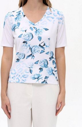 Passioni T-Shirt mit Blumen und Leodetails Wei&szlig;es Sommer T-Shirt im hellblauen Mustermix