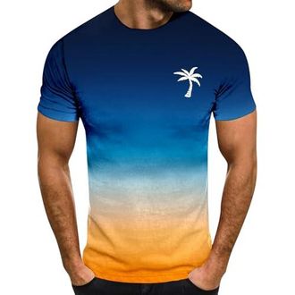 Generic T-shirt pour homme avec d&eacute;grad&eacute; de noix de coco pour homme, couleur unie, manches courtes, imprim&eacute;, Marine, 3XL