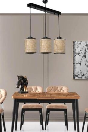 Opviq Elegant Rattan Chandelier, Adjustable Height 55 cm, E27 Max 40W, Bohemian & Scandinavian Design, Perfect for Country & Southwestern Decor