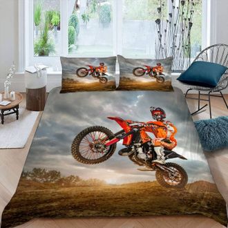 Generic Bettw&auml;sche 135x200 Motocross-Bike Weiche Kuschelig Mikrofaser Jungen und M&auml;Dchen Bettw&auml;sche-Sets 3D Bettbezug mit Rei&szlig;verschluss + 2 Kissenbez&uuml;ge 80 x