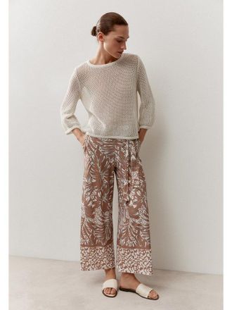 More & More Rundhalspullover transparenter Glanz-Lochstrick-Pullover