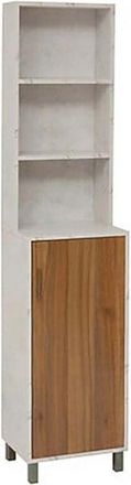 PEGANE Meuble Colonne de Rangement avec une porte et 3 niches, coloris marron/blanc - Longueur 38 x Profondeur 30 x Hauteur 168 cm
