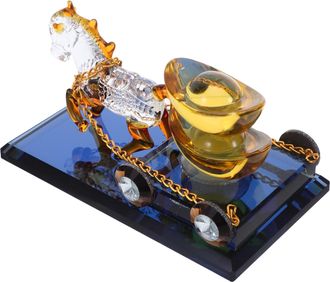 Valiclud Kristall Pferdekutschen Skulptur Feng Shui Wohlstandsfigur mit Yuanbao Ornament Kompakte Tisch und Autodekoration Chinesisches Neujahrs Tierkreiszeich
