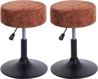 Mendler Mendler - Lot de 2 tabourets HWC-C22, pouf, r&eacute;glable en hauteur pivotant &oslash; 37cm Tissu chenille (465g/m&sup2;) mvg terracotta