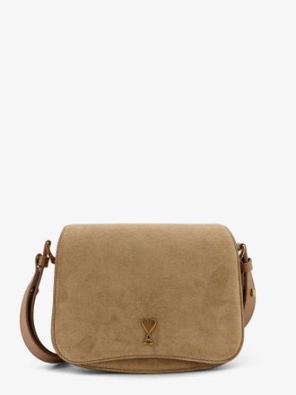 Ami Suede shoulder bag with metal logo on the front - AMI PARIS - gender_Woman