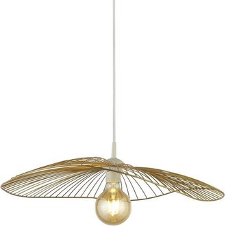 Licht-Erlebnisse Pendelleuchte Metall 71 x 53 cm H: max. 1,2 m verstellbar Retro Draht Schirm in Gold H&auml;ngelampe Wohnzimmer H&auml;ngeleuchte Esszimmer
