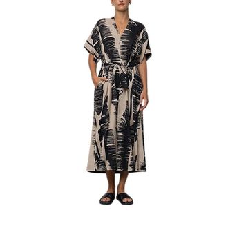 Kaos Kaos, Femme, Robes, Multicolore, Taille: 40 FR Longue robe imprim&eacute;e en lin m&eacute;lang&eacute;