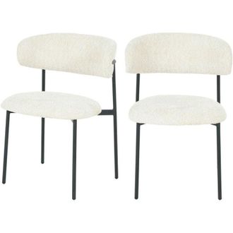 DRAWER Drawer - Lot de 2 chaises en tissu bouclette et m&eacute;tal - &Eacute;cru chin&eacute; - ester