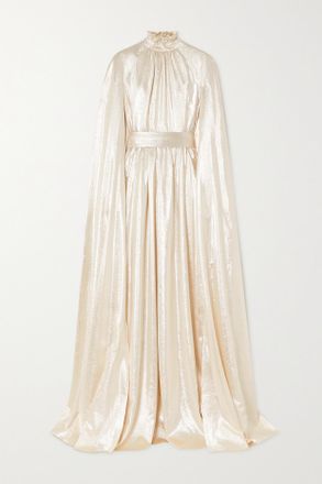 Erdem Robe Du Soir Effet Cape En Lamé De Soie Et De Lurex Mélangés À Ceinture Macie - Doré