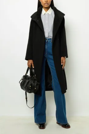 Gerard Darel Manteau ceintur&eacute; en laine et angora - LANIE - Noir