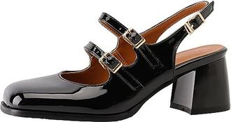 Smilice Chaussures Mary Jane à talon bloc pour femme, Noir 2, 33 EU