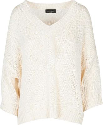 Roberto Collina Femme, Pulls, Beige, Taille: 38 FR Pull en coton &agrave; col en V