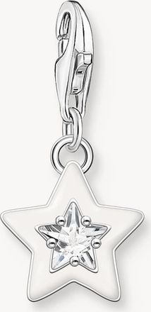 Thomas Sabo Sternf&ouml;rmiger Charm-Anh&auml;nger aus 925er Sterlingsilber mit wei&szlig;em Schmuckstein und Emaillierung in Kaltwei&szlig;