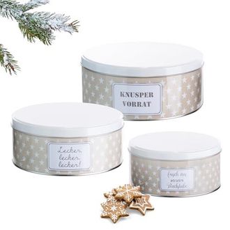 Brandsseller Lot de 3 boîtes à biscuits en métal - boîtes rondes empilables avec couvercle - boîtes de conservation alimentaires pour gâteaux, biscuits et sablés d