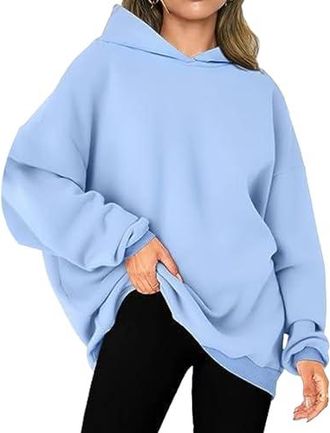 Generic Sweat &agrave; capuche surdimensionn&eacute; en polaire confortable avec poches pour femme, bleu clair, XXL