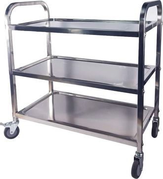 Taimiko Servierwagen aus Edelstahl, 3 Ablagen, 95 x 50 x 95 cm, mit Rollen, 4 Größen zur Auswahl