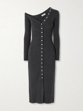 Staud Craftsman Schulterfreies Midikleid Aus Einer Gerippten Baumwoll-wollmischung - Grau