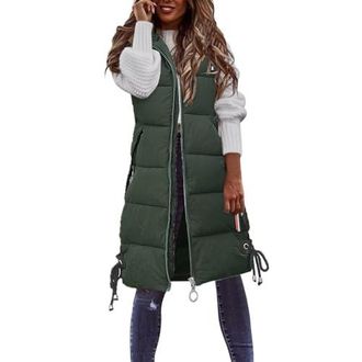 Generic Long gilet matelassé doublé polaire veste chaude sans manches hiver adolescentes filles doudoune chaude gilet dhiver matelassé manteaux veste de loisi