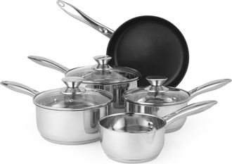 Russell Hobbs Topfsets Pfannenset 5-teilig - Antihaft-Edelstahl Kochgeschirr-Set, Bratpfanne 24cm, Topf 16/18/20cm, 14cm Milchpfanne, Sp&uuml;lmaschinenfest, Stapelbar T