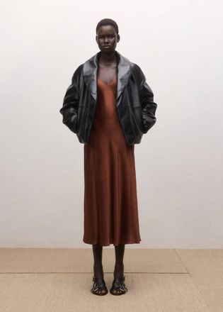 Mango Langes Satinkleid br&auml;unliches orange - Damen - XS - MANGO