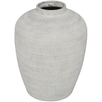 Deco 79 Strukturierte Keramikvase mit linearem Muster, 38,1 x 38,1 x 48,3 cm, cremefarben