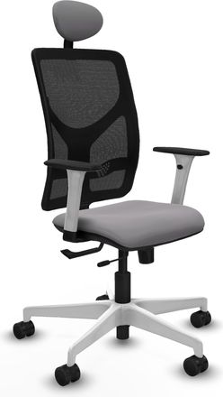 Piqueras y Crespo Grauer Schreibtischstuhl mit wei&szlig;en und schwarzen Armlehnen, h&ouml;henverstellbarer Lendenwirbelst&uuml;tze und festem Kopfteil, ausgestattet mit Syncro/Trasla