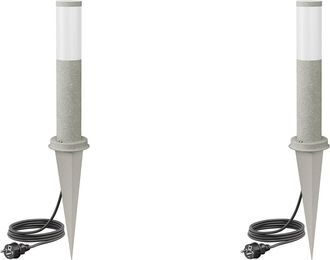 LEDs Com 2 Stück Pollerleuchte PORU mit Erdspieß und 2m Kabel für außen, 39cm, grau (Stein-Optik), inkl. E27 Lampe 471lm, extra-warmweiß