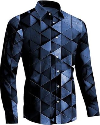 Generic Chemise habill&eacute;e &agrave; manches longues pour homme - Chemise &agrave; carreaux boutonn&eacute;e - Col &agrave; revers - Tendance et polyvalente - Chemisier formel confortable -