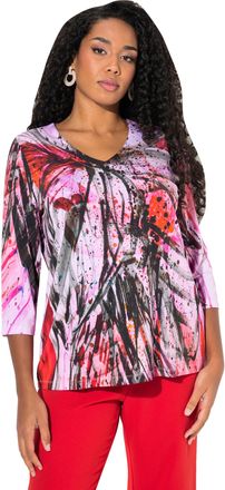 Ulla Popken Damen große Größen Übergrößen Plus Size Slinky-Longshirt, Abstrakter Druck, V-Ausschnitt, 3/4-Arm Salsa 50+ 832746530-50+